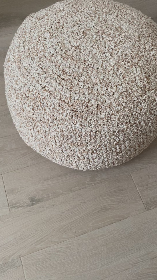 Neutral Boucle Pouf Ottoman - Round Knitted Pouffe – Looping Home