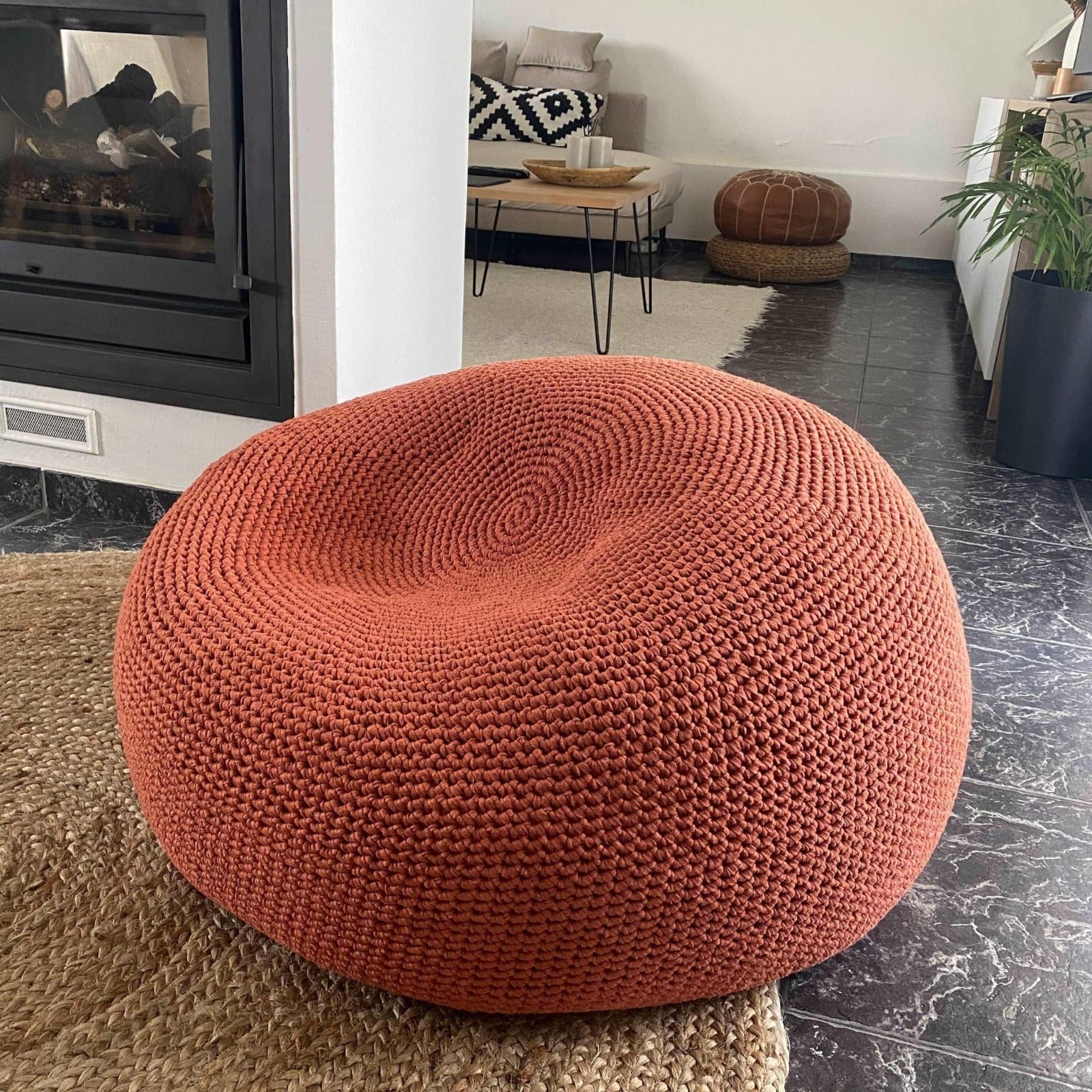 Knitted Round Bean Bag Chair - Neutral Light Beige – Looping Home