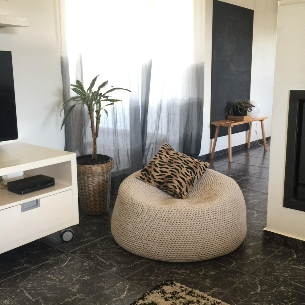 Knitted Round Bean Bag Chair - Neutral Light Beige – Looping Home