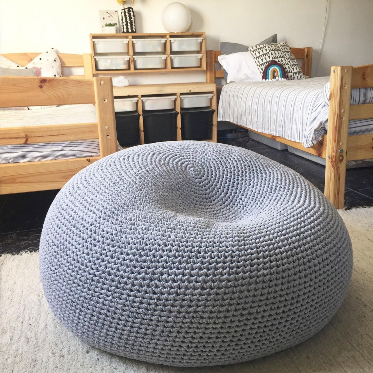 Knitted Round Bean Bag Chair - Neutral Light Beige – Looping Home