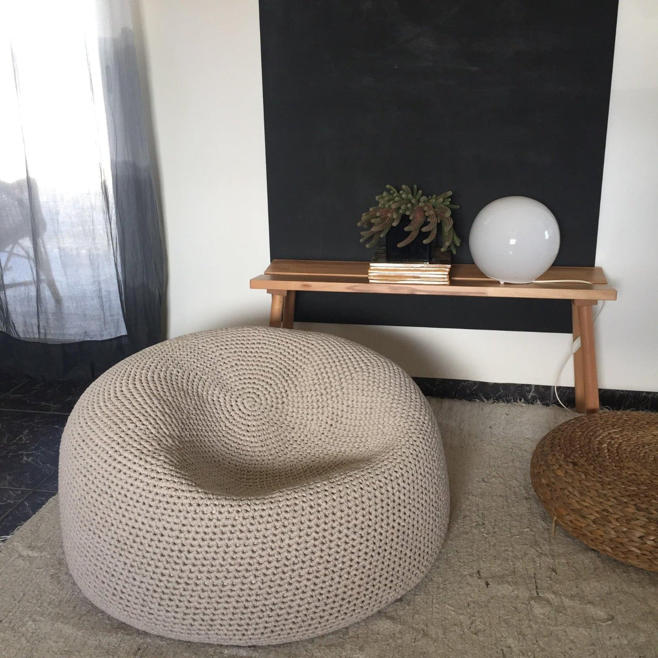 Knitted Round Bean Bag Chair - Neutral Light Beige – Looping Home