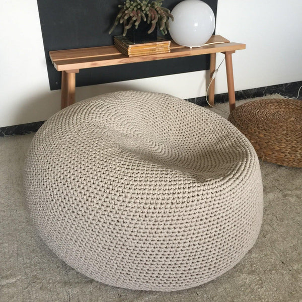 Knitted Round Bean Bag Chair - Neutral Light Beige – Looping Home
