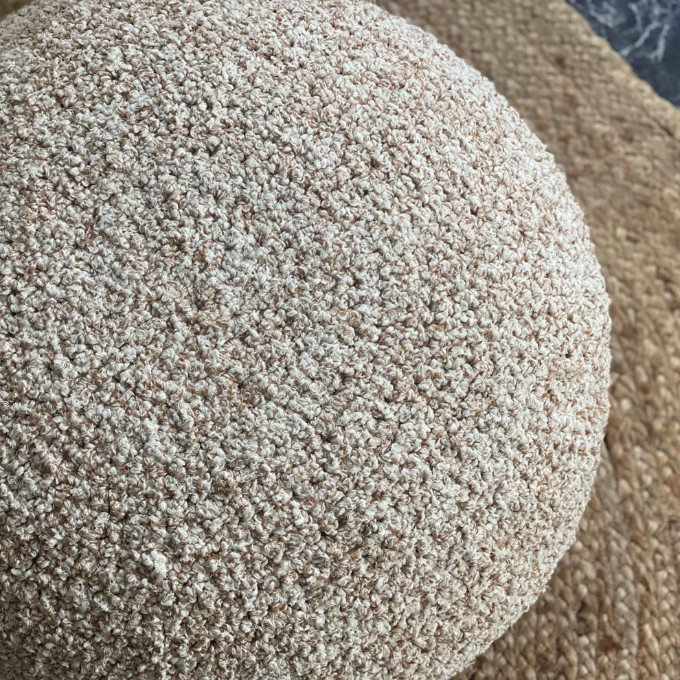Neutral Boucle Pouf Ottoman - Round Knitted Pouffe – Looping Home